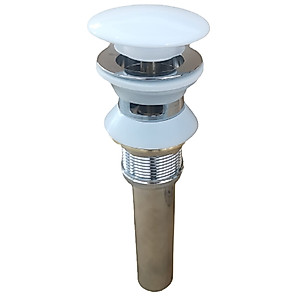 KINGWONG Bathroom Sink Drain with Overflow Vessel Vanity Sink Pop Up Drain Stopper White Ceramic & Stainless Steel Basin Sink Drain