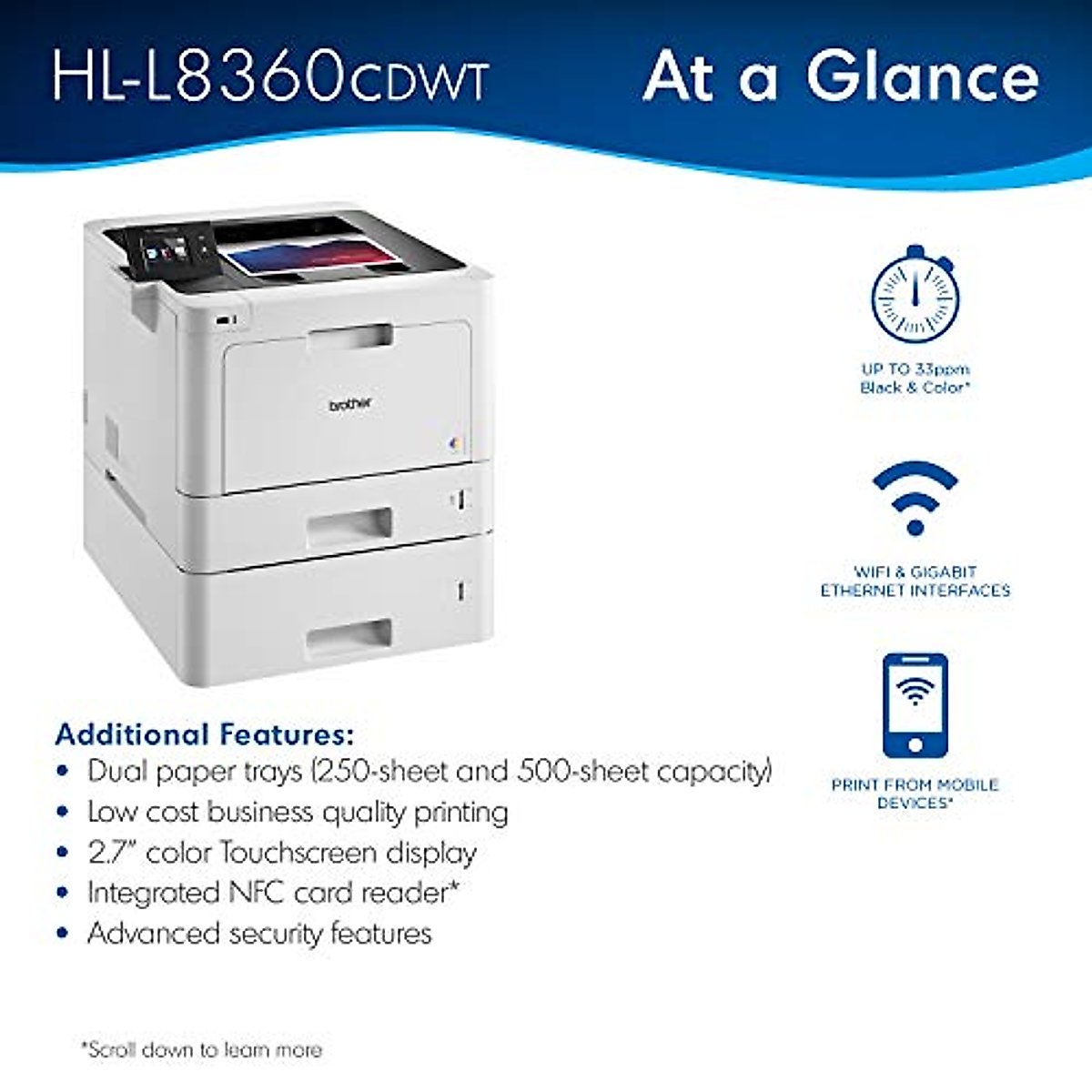 Brother Business Color Laser Printer, HL-L8360CDWT, Wireless Networking, Automatic Duplex /Mobile/ Cloud Printing, Amazon Dash Replenishment Ready