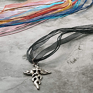 Beadthoven 100 Strands Multi-Strand Ribbon Necklace Cord with 3 Loops Waxed Cord Organza Ribbon Alloy Lobster Claw Clasps Chains for Necklace Making 17.7" Solid Mixed Color