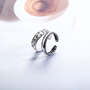 MILACOLATO 2Pcs Sterling Silver Toe Rings for Women 18K White Gold Plated Adjustable Toe Rings Vintage Sun Moon and Star Band Toe Rings Summer Beach Foot Jewelry