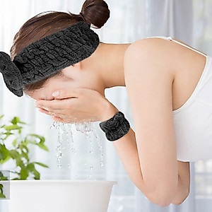 BESARME 3 Pieces Face Wash Headband and Wristband Set Spa Headband Makeup Skincare Headbands Hair Accessories for Women Wrist Towels Wrist Bands for Washing Face (Black)