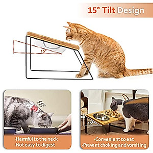 Elevated cat Bowls, Cat Bowls, 15° Tilted Raised Food Feeding Dishes,Customized Height Wall Mounted Elevated Pet Feeder, Bamboo Elevated Pet Feed Bowl Food for Cats and Puppy