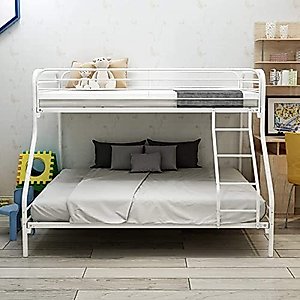 DNYN Twin Over Full Bunk Bed for Kids Bedroom,Heavy Duty Metal Bedframe with Enhanced Upper-Level Guardrail,No Box Spring Required, White
