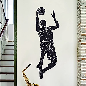 WOYINIS Creative Stars Basketball Player Silhouette Wall Decal Sport Theme Wall Stickers Peel and Stick Basketball Wall Art Mural Sticker for Kids Room Playroom Nursery, Astronomical Background
