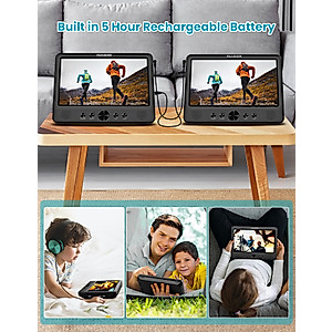 FANGOR 10.5" Portable DVD Player for Car, Car DVD Player Dual Screen with HDMI Input/Output, Support Full HD Transmission, USB/SD, 5 Hours Rechargeable Battery, Last Memory (1 Player+1 Monitor)