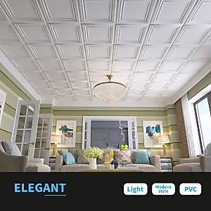 Art3d PVC Ceiling Tiles, 2'x2' Plastic Sheet in White (12-Pack)