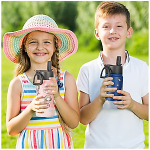 SEMOZOZO Water Bottle with Straw, Kids Water Bottle with Wide Rotating Handle Straw Lid, Wide Mouth Vacuum Insulated Stainless Steel Water Bottle for school ，The blue spaceship