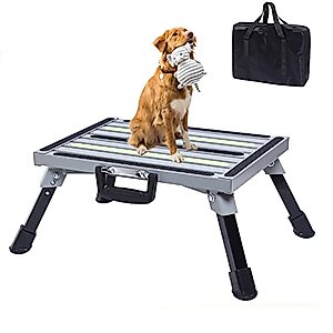 GarfatolRv Safety RV Steps Aluminum Folding Platform Step with Night Self Luminous Tape Non-Slip Rubber Feet and Handles RV Step Stool Holds Up to 1000 lbs