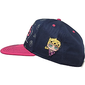 JoJo's Bizarre Adventure Adult Anime Snapback Flat Bill Baseball Hat Golden Wind Symbols Pink and Black Cap for Men Women