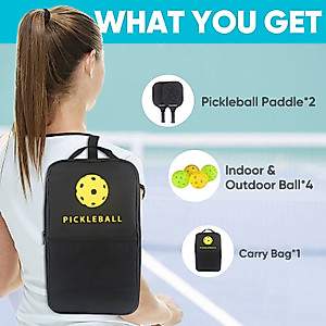 Pickleball Paddles Set of 2 Rackets with 4 Balls and 1 Pickleball Bag Pickle Ball Rackets for Women & Men with Grip Tape Pickleball Set Racquet Lightweight (Honeycomb)