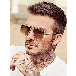 AIEYEZO Square Aviator Sunglasses for Men Women Fashion Vintage Diamond Cutting Lens Classic Military Pilot Gradient Shades (Gold/Brown Gradient)