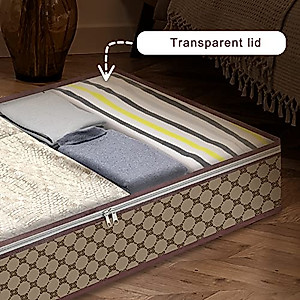 Bellzacasa 2 Pack Underbed Storage Bags 75L Foldable Clothes Bag Large Capacity Containers with Clear Lid Zippered Organizer with Handles for Clothes Blankets Bedding