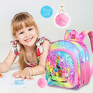 WZLVO Toddler Backpack for Girls, 12" Cute Unicorn Preschool Sequin Bookbag, Kindergarden School bag for little Kids