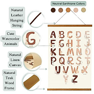 Canvas alphabet poster for toddlers - 16x20 kids abc wall decor on linen canvas with magnetic wood frame | Boho classroom decor or neutral nursery decor
