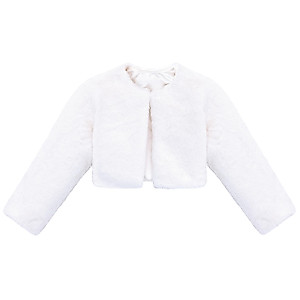 Lilax Girls Cozy Faux Fur Bolero Shrug Long Sleeve Crew Neck Dress Coat 5T White