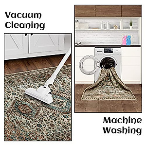 RUGSREAL Machine Washable Rug Vintage Small Throw Indoor Carpet Low Pile Non-Slip Boho Area Rug Persian Rug for Living Room Bedroom Home Office, 3' x 5' Taupe