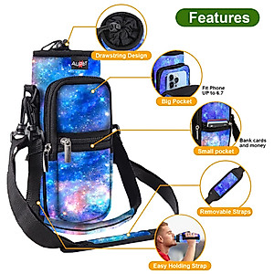 AUPET Water Bottle Sling Bag Sleeve Holder Carrier 25/32/40/64 oz,Insulated Crossbody Water Bottle Case Cover with Strap and Pockets for Men/Women Walking Hiking Camping (25oz, blue starry sky)
