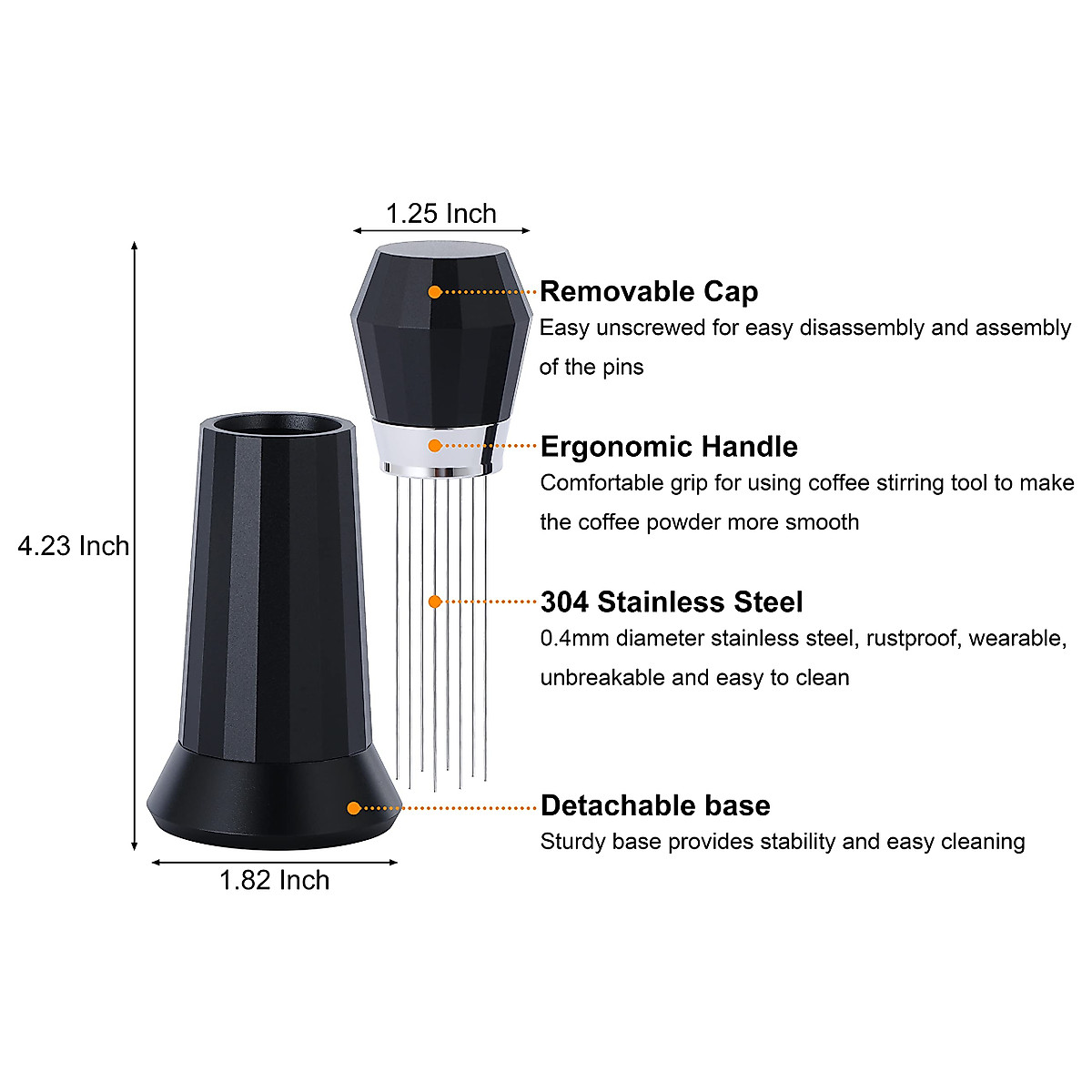 Apexstone Coffee Stirrer Tool, Coffee Stirring Tamper WDT Distribution Tool, Needle Distribution Tool Espresso, WDT Tool Espresso with Stand Black, WDT Tool Espresso Needle