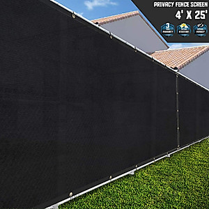 TANG Sunshades Depot Privacy Fence Screen Black 4' x 25' Heavy Duty Commercial Windscreen Residential Netting Fence Cover 150 GSM 88% Blockage with Excellent Airflow 3 Years Warranty
