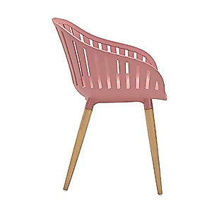 Armen Living Nassau Outdoor Patio Arm Dining Chairs, 17" Seat Height, Set of 2, Eucalyptus and Pink Peony