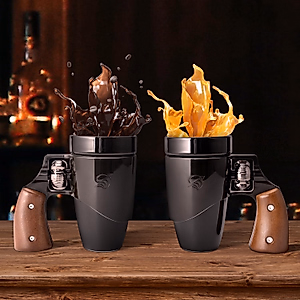 Pukomc Gun mug,Ceramic Coffee Mug,Fathers Day Dad Gifts, Birthday Gifts for Men and Women Revolver Coffee Mug for Cappuccino Latte or Hot Tea (16OZ) (Black)