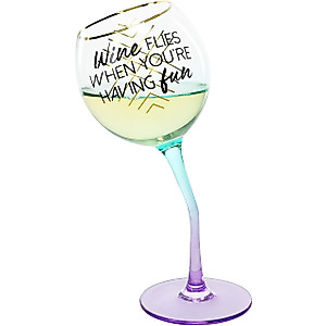 Pavilion Gift Company Flies When You're Having Fun 11 Oz Blue Ombre & Gold Unique Tipsy Stemmed Wine Glass