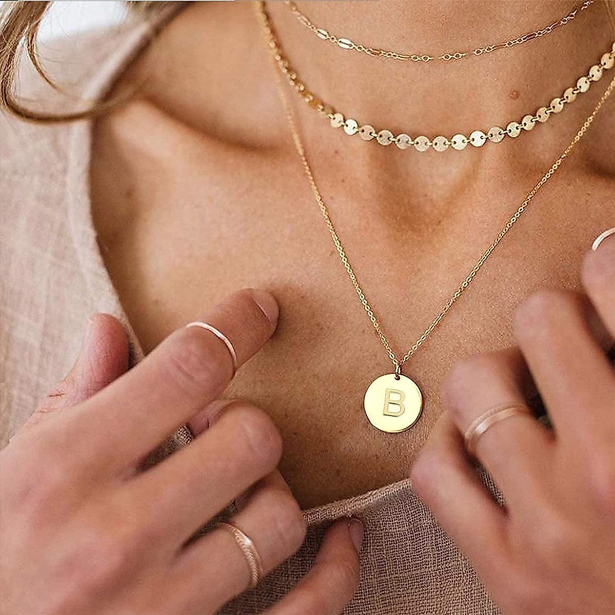 Aimber M Necklace,Initial Necklace for Women,Letter Necklace for Women(Silver,M)