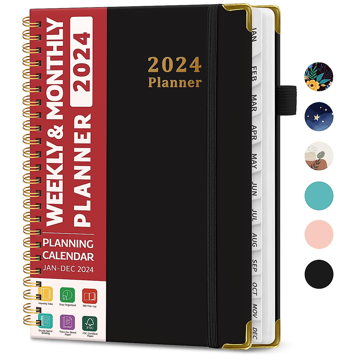 Monthly Planner 2024-2025, 2024 Calendar 21 Months Planner, APR 2024 - DEC 2025, 7.4" x 9.6", 2024 Planner Spiral Bound, Perfect for School & Office - BlackDark