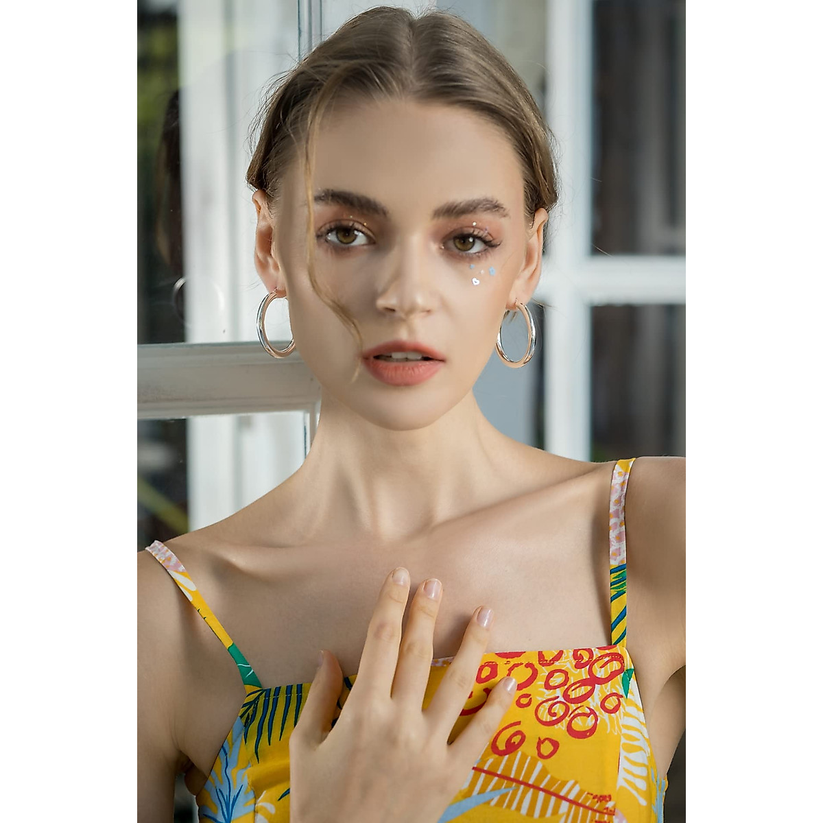 LOVVE Sterling Silver High Polished Round-Tube Click-Top Chunky Thick Hoop Earrings, 5x40mm