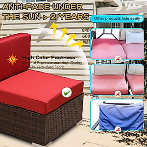 ClawsCover 7Pack Outdoor Seat and Back Cushions Replacement Covers Fit for 3/5 Pieces 4-Seater Wicker Rattan Patio Furniture Conversation Set Sectional Couch,Red-Small (Include Cover Only)