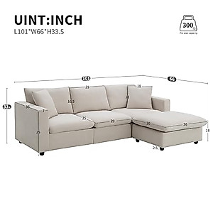 L-Shape Reversible Modular Sectional Sofa Couch,Cushions 4 Seaters Convertible Sofa&Couch Corner Leisure Cloud Sofá with Movable Ottoman & 2 Pillows for Living Room