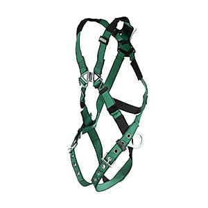 MSA 10197216 V-Form Full Body Safety Harness - Extra Large, D-Ring Configuration: Back/Hip, Tongue Buckle Leg Straps, Color: Green, Full Body Harness, Durable
