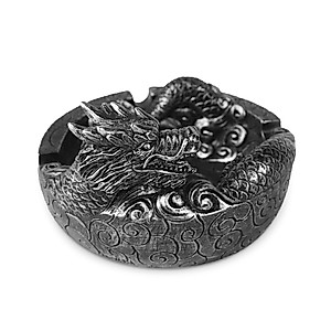 World of Wonders Clouds of Smoke Chinese Dragon Ashtray | Cigarette Tobacco Accessories | Smoking Novelty Figurine | Medieval Home Decor Resin Dish - 4.75"