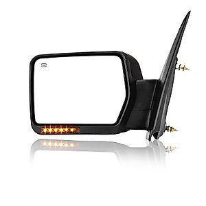 Perfit Zone Towing Mirrors Fit 07-14 F150 Pickup Truck, POWER HEATED W/AMBER SIGNAL BLACK Mirror LEFT Driver Side Replacement