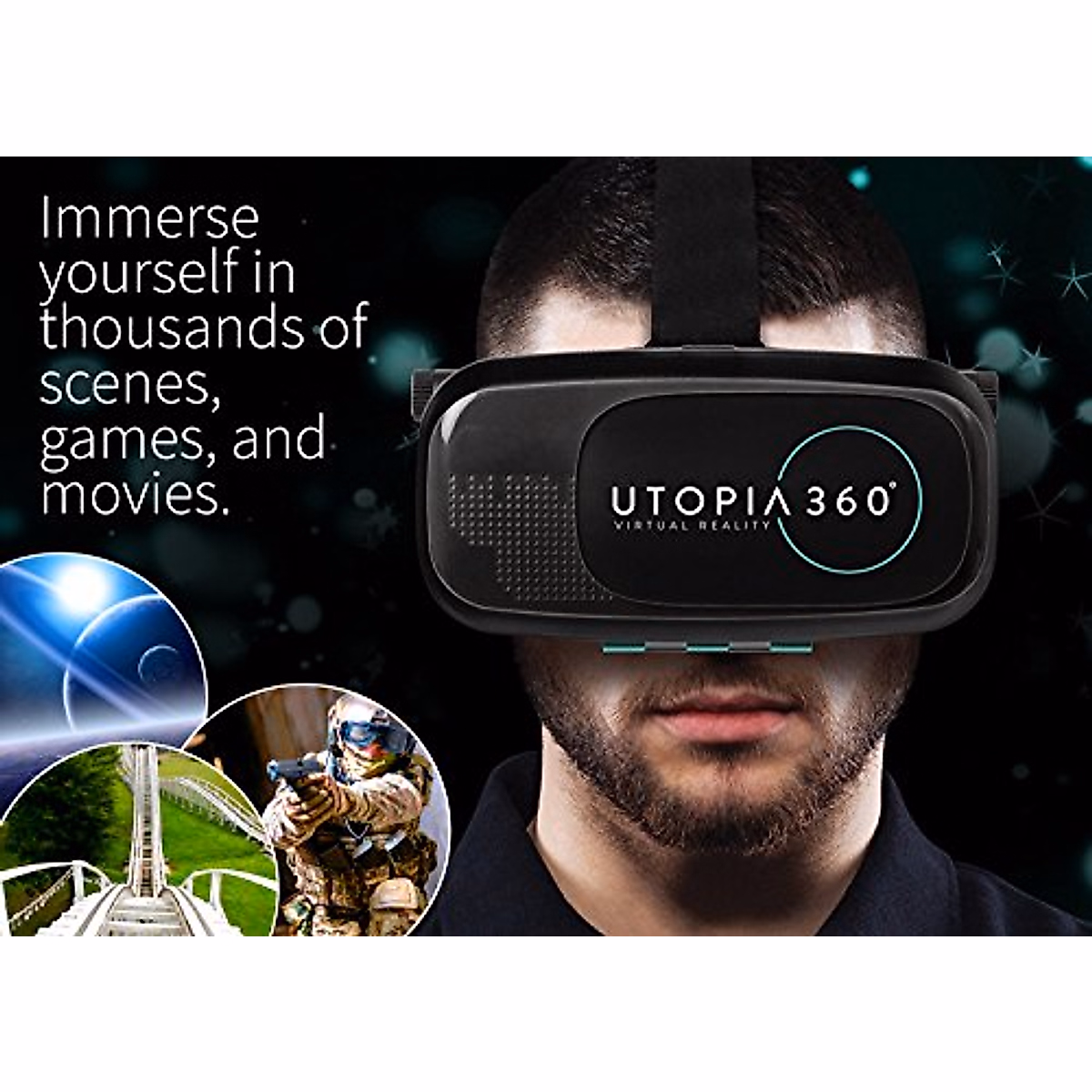 Utopia 360° VR Headset | 3D Virtual Reality Headset for VR Games, 3D Movies, and VR Apps - Compatible with iPhone and Android Smartphones (2018 Virtual Reality Headset Model)