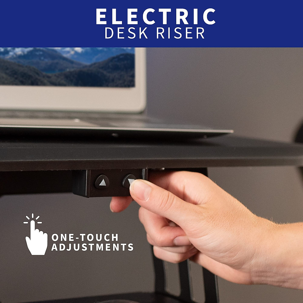 VIVO 36 inch Electric Motor Desk Converter, Height Adjustable Riser, Sit to Stand Dual Monitor and Laptop Workstation with Wide Keyboard Tray, Black, DESK-VE36K