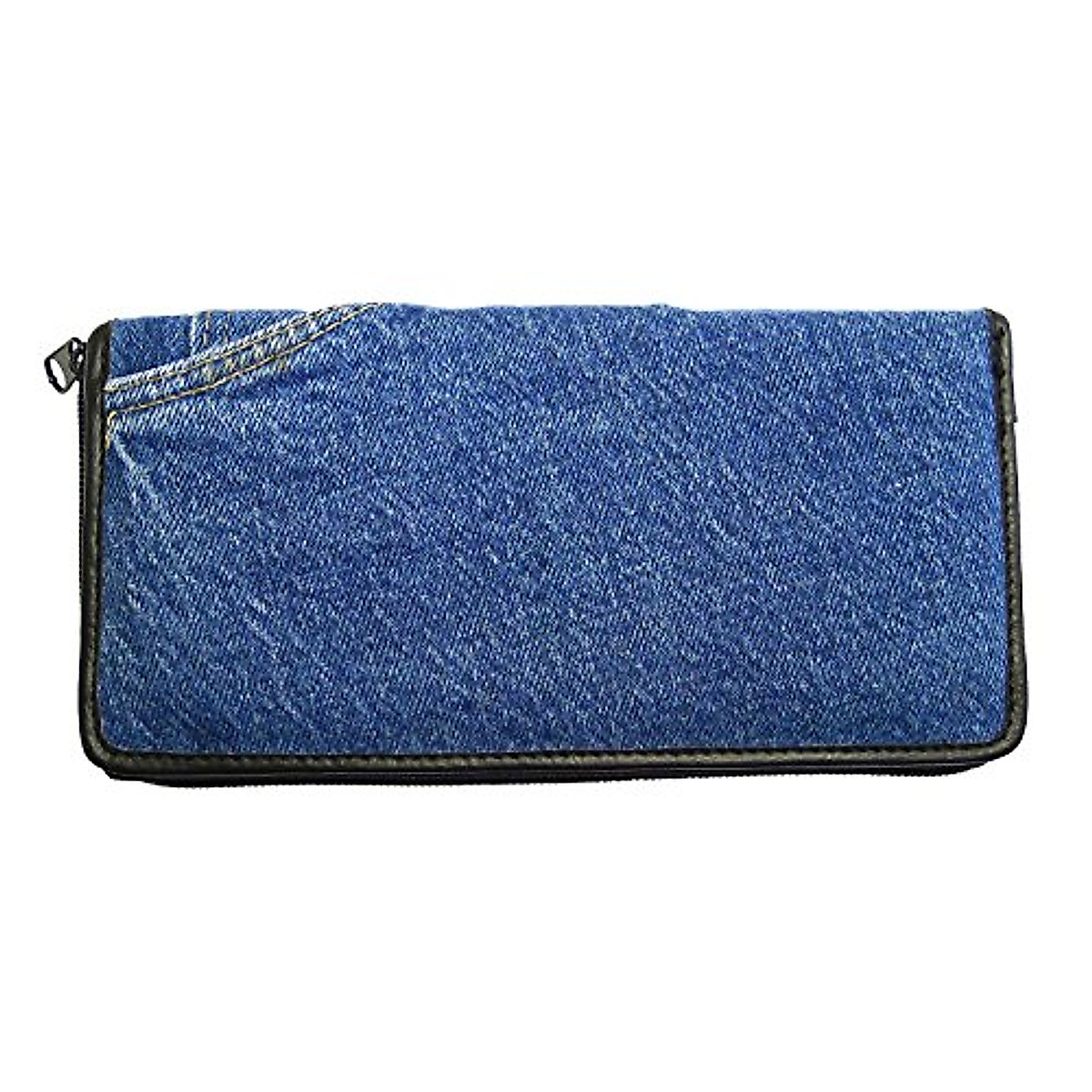 Bijoux De Ja Upcycling Blue Denim Money Zip Around Wallet Wristlet Purse Clutch for Women
