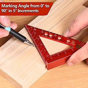 Small Square Tool with 0.7mm Mechanical Pencil Fixed Miter Angle Pin 90 Degree Mini Carpenter Square Precision Woodworking Machinist Measuring Square for Marking Gauge Furniture and Cabinet Making