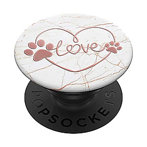 Rose Pink Dog Paw Print Heart love and White Grey pattern PopSockets Swappable PopGrip