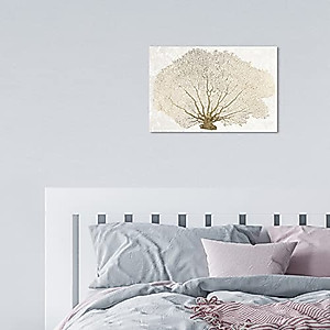 The Oliver Gal Artist Co. Nautical and Coastal Wall Art Canvas Prints Coral Fan' Home Décor, 15" x 10", Gold, White