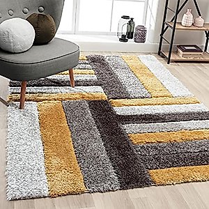 LUXE WEAVERS Lantanas Yellow 8x10 Shag Geometric Area Rug, Modern, Stain Resistant, Plush Indoor Rugs