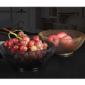 Cq acrylic Fruit Basket For Kitchen,Fruit Basket With Banana Hanger,Fruit and Vegetable Storage Holder For Kitchen Countertop,Golden