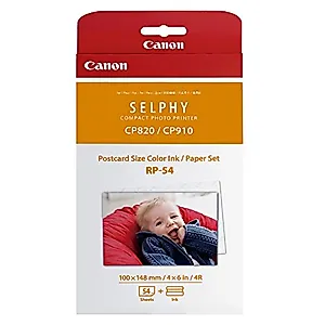 Canon RP-54 Color Ink/Paper Set, Compatible with SELPHY CP910/CP1200/CP1300