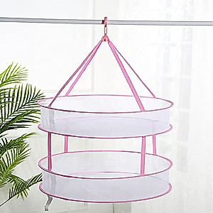Oikejias 2-Tier Foldable Sweater Mesh Dryer, Potable Hanging Drying Rack Flat Clothes Drying Net Collapsible Laundry Hanging Mesh Rack - Pink