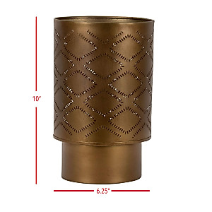 Foreside Home & Garden Brass Antique Large Pierced Metal Pillar Candle Holder