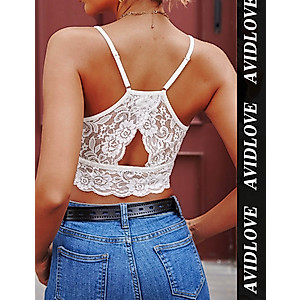Avidlove Racerback Bralettes for Women Sexy Floral Lace Top Crop Double-Layered Camisoles White, XL