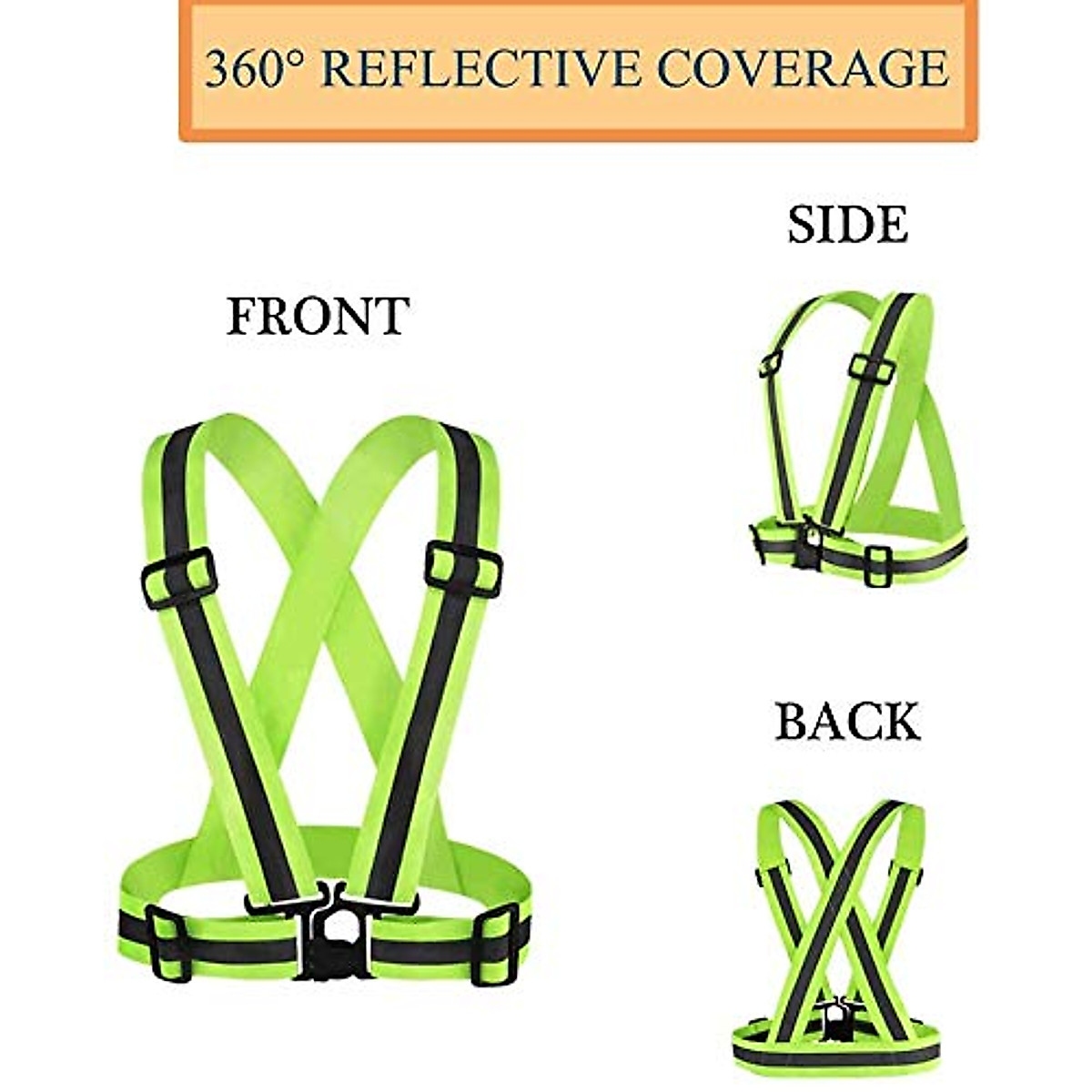 FEimaX Reflective Vest 2 Pack with High Visibility Adjustable Straps for Running, Jogging, Cycling, Hiking, Multicolor