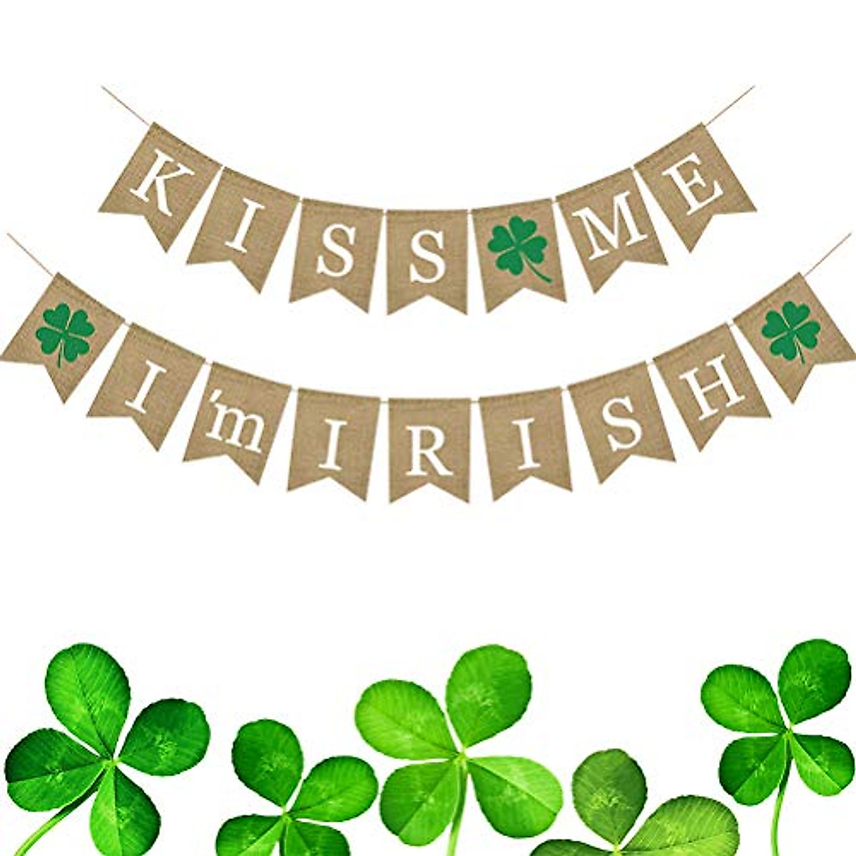 Best Party Decor Amosfun st Patricks Day Decorations for The Home KISS ME I'm Irish Shamrock Burlap Banner Four- Leaf Clover Bunting Garland St. Patrick Day Decorations (C Type)