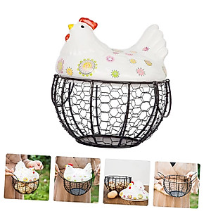 COLLBATH 1pc Egg Basket Refrigerator Organizer Bins Eggs Dining Table Decor Desktop Decor Rustic Wire Egg Basket Metal Egg Stand Chicken Wire Basket Fruit Basket Vegetable Basket Ceramics