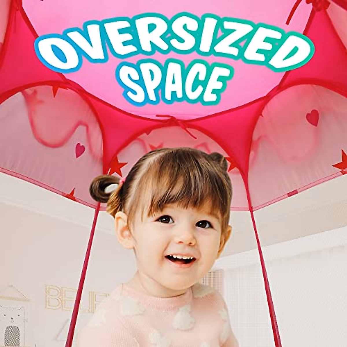 KIDAMI Princess Pop Up Tent with Star Lights for 1 2 3 Year Old Girls Birthday Gift, No Assembly Required, Easy to Fold with Portable Bag, Toddler Baby Girl Toys Kids Ball Pit Indoor Outdoor Playhouse